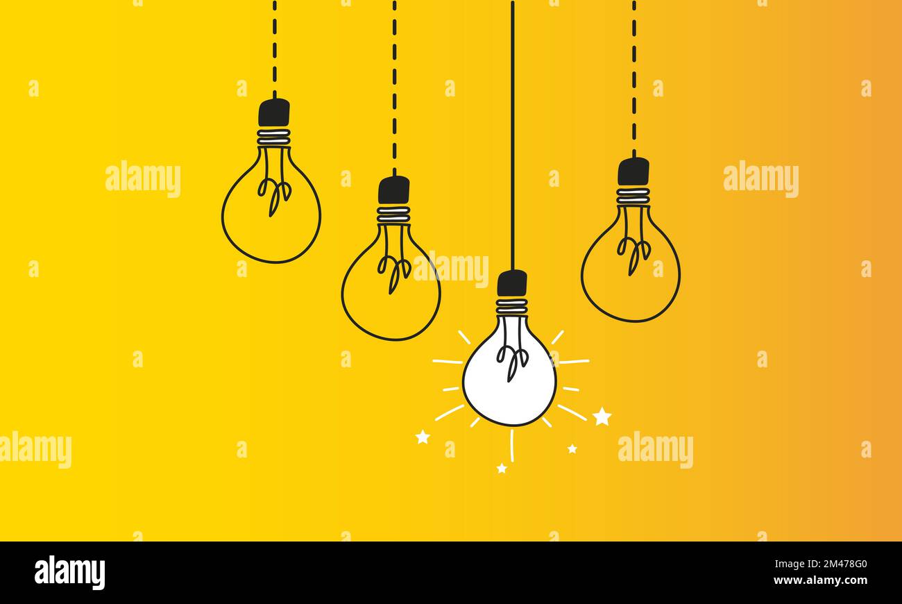 Group of bulbs that are off and one that is on. Concept of a leader who ...