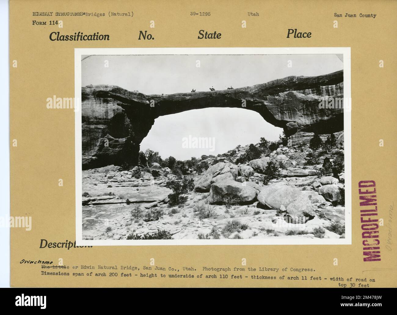 Owachomo or Edwin Natural Bridge, San Juan Co., Utah. Original caption ...