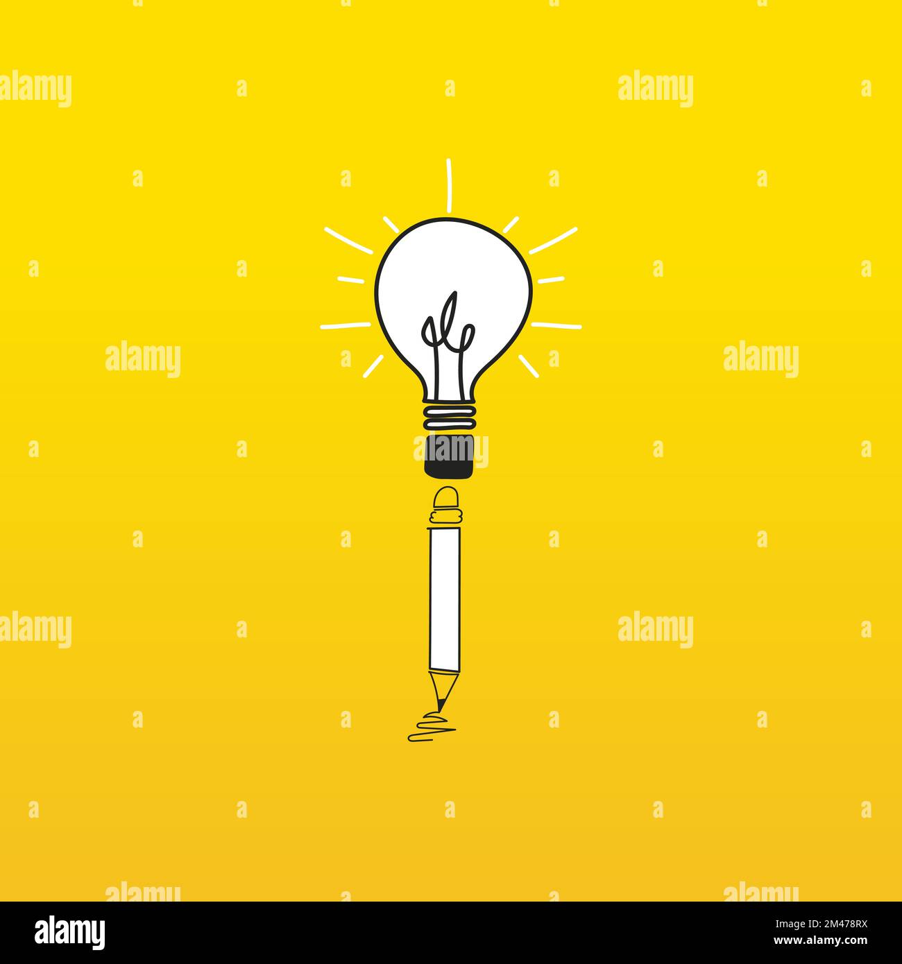 Bulb and pencil on yellow background. Concept of creating ideas, brainstorming Stock Vector ...