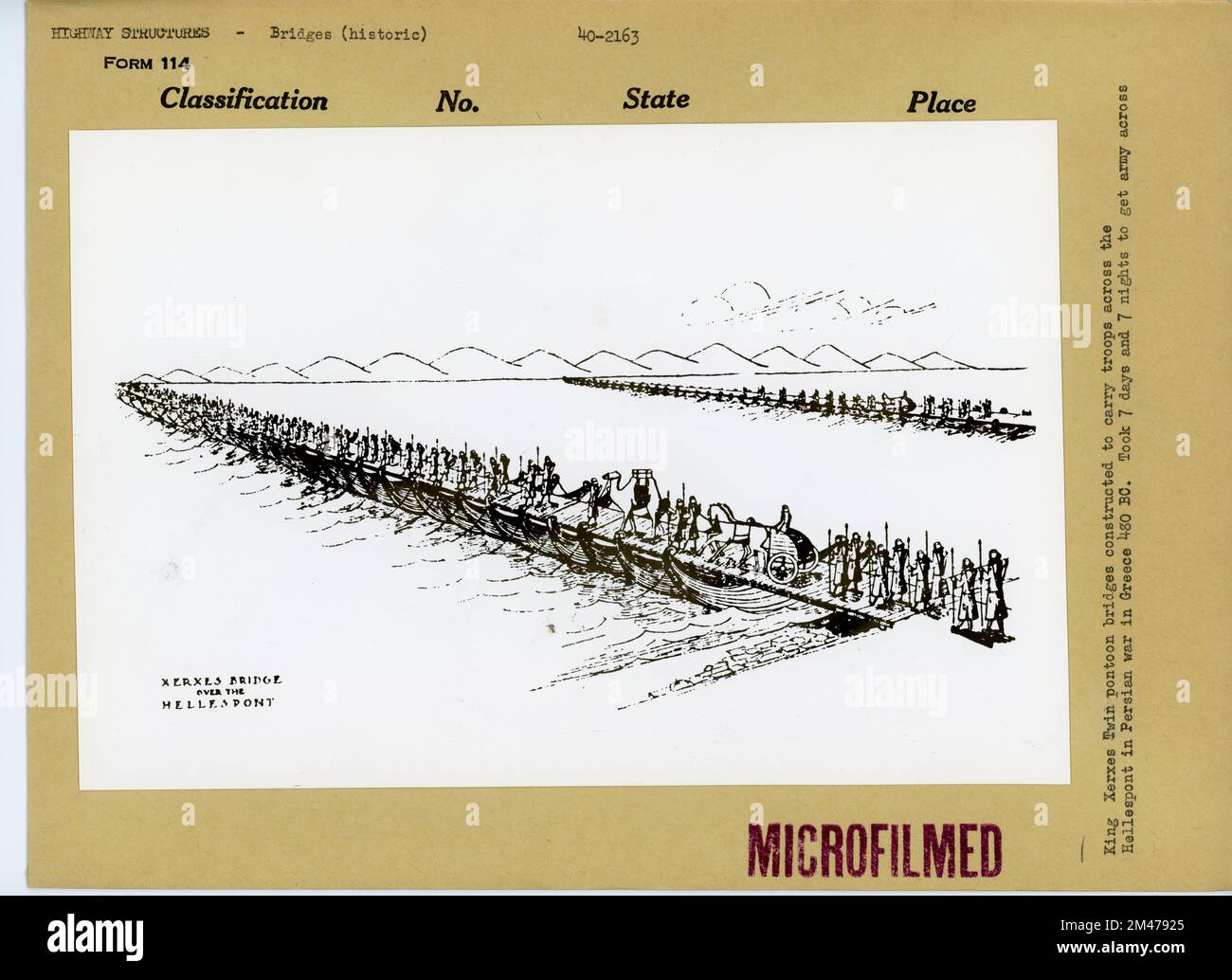King Xerxes Twin pontoon bridges constructed to carry troops across the Hellespont in Persian ...