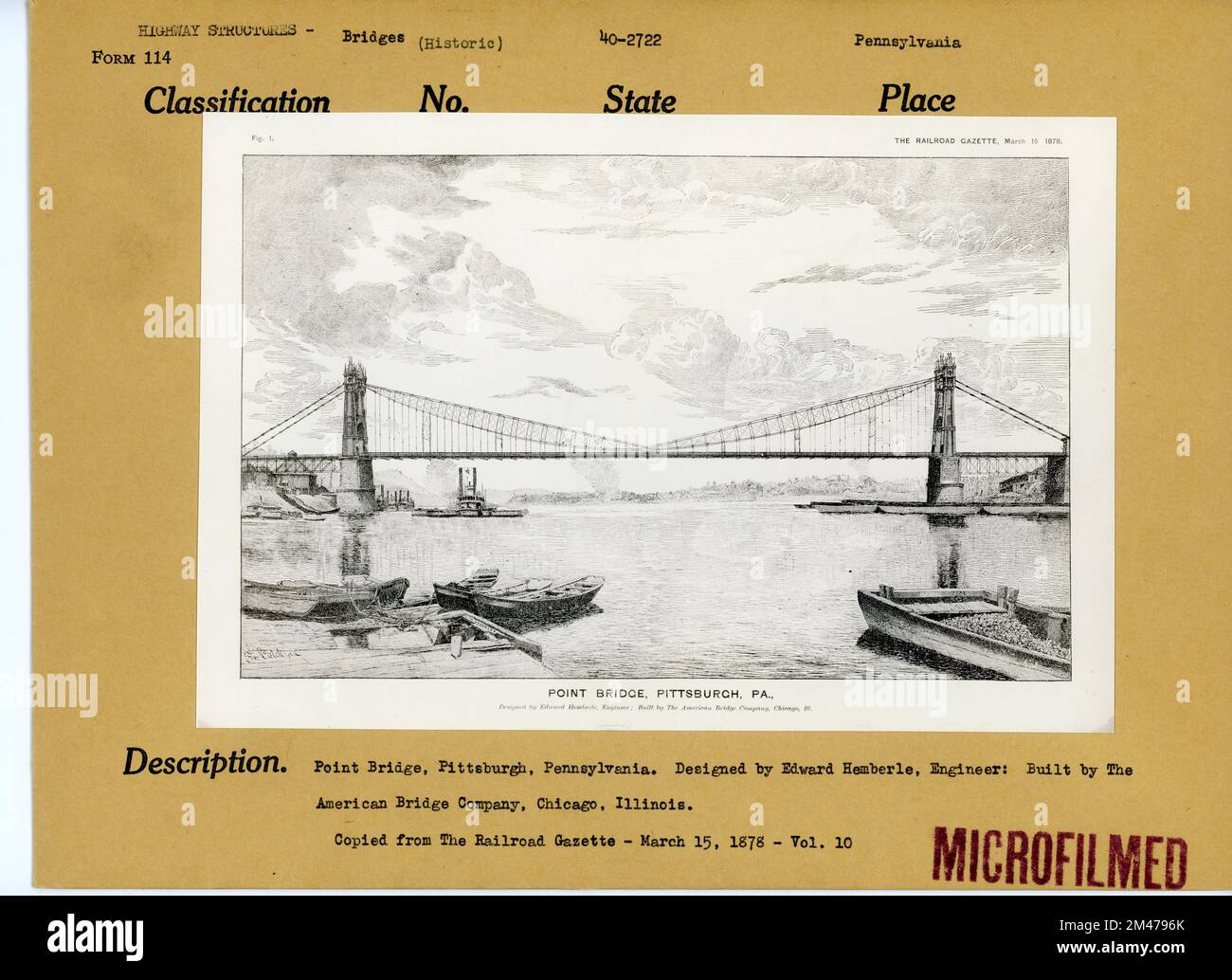 Point Bridge, Pittsburgh, Pennsylvania. Original caption: Designed by ...
