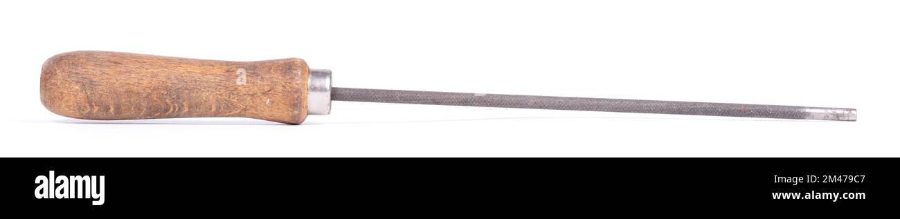 Old file with wood handle on a white background Stock Photo - Alamy