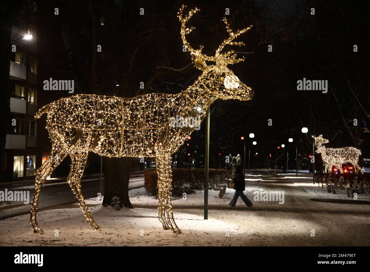 Seasonal weather, Christmas decorations in the city center of Linköping ...