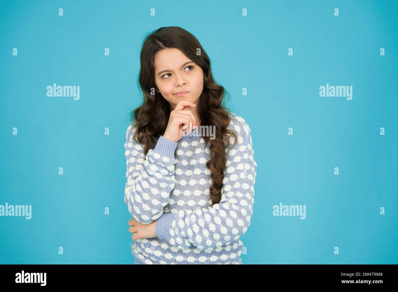 Why so serious. Little child with serious look. Serious girl blue ...
