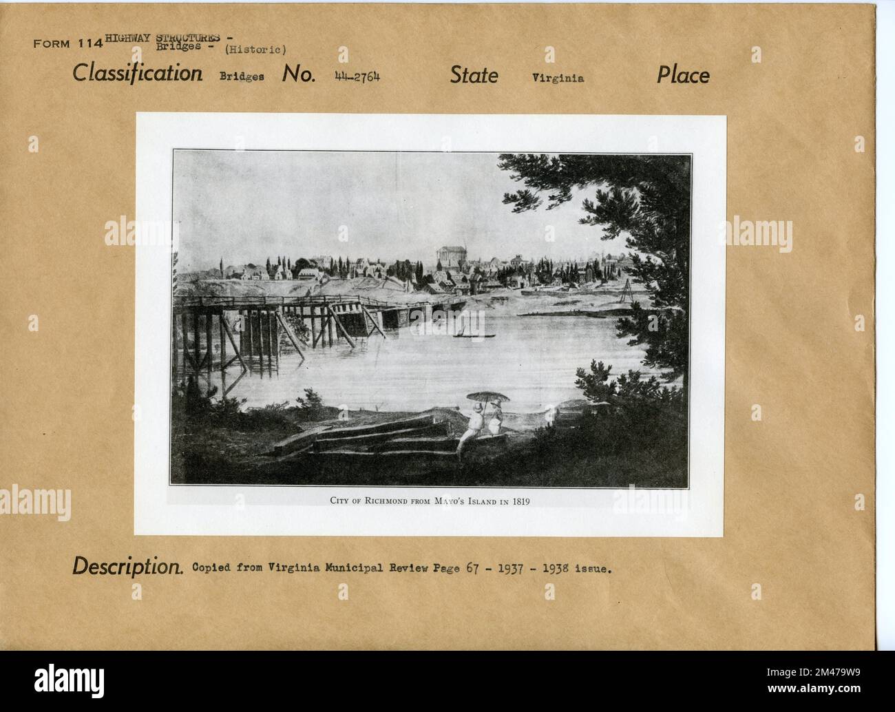 City of Richmond from Mayo's Island in 1819. Original caption: Copied ...