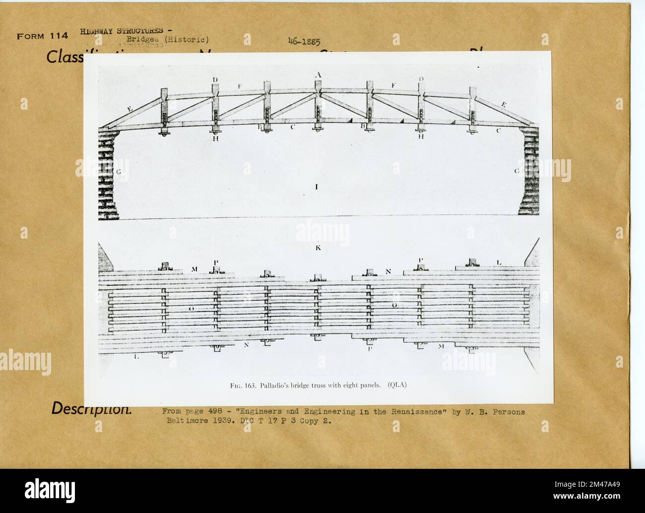 Palladio's bridge truss with eight panels. Original caption: From page ...