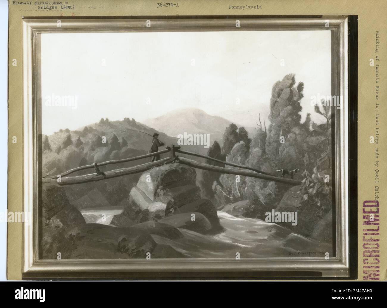 Painting of Juniata River log footbridge made by Cecil Chichester ...