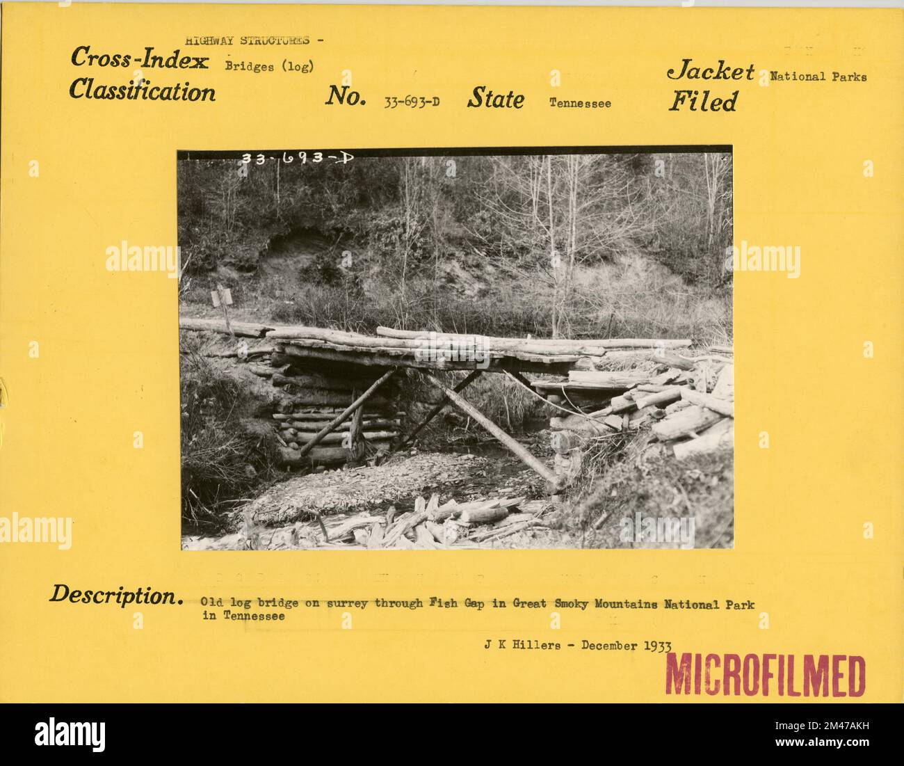 Fish Gap, Great Smoky National Park. Original caption: Old log bridge ...