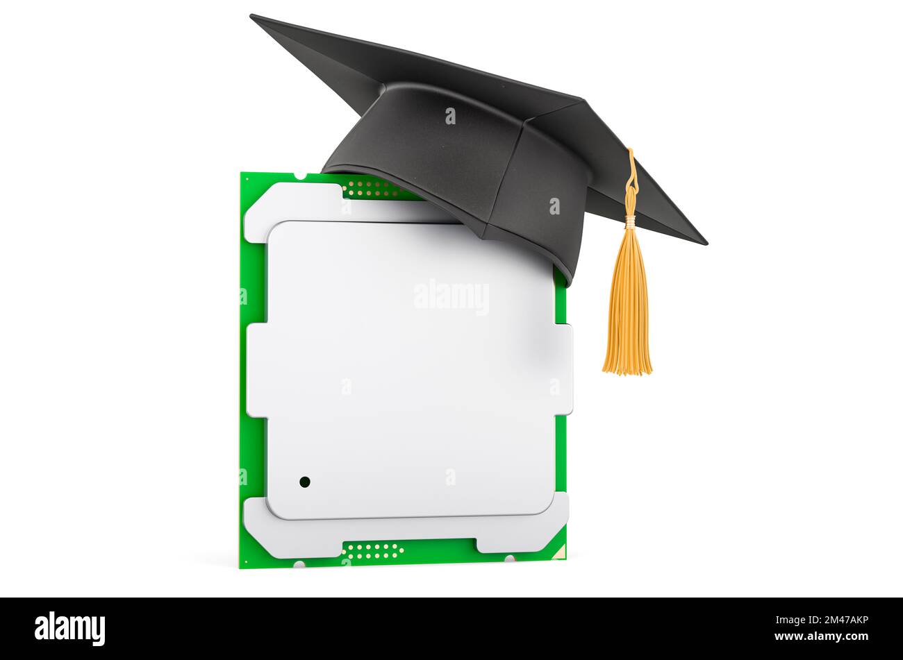 CPU with education cap, 3D rendering isolated on white background Stock ...