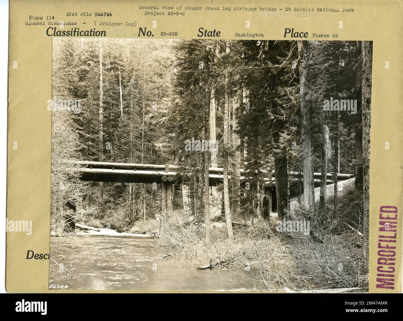Cougar Creek log stringer bridge, Mt. Rainier National Park. Original ...