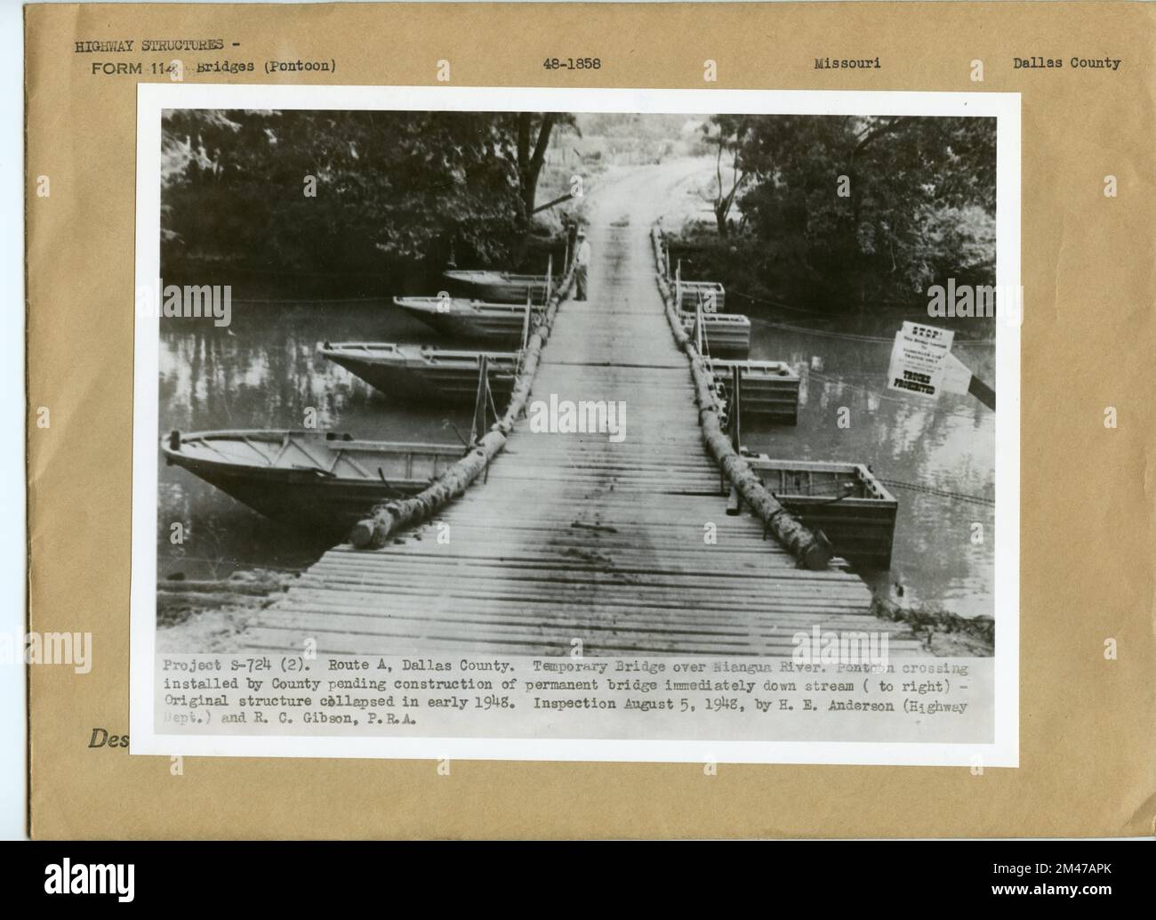 Temporary Bridge over Niangua River. Original caption: Project S-724(2 ...