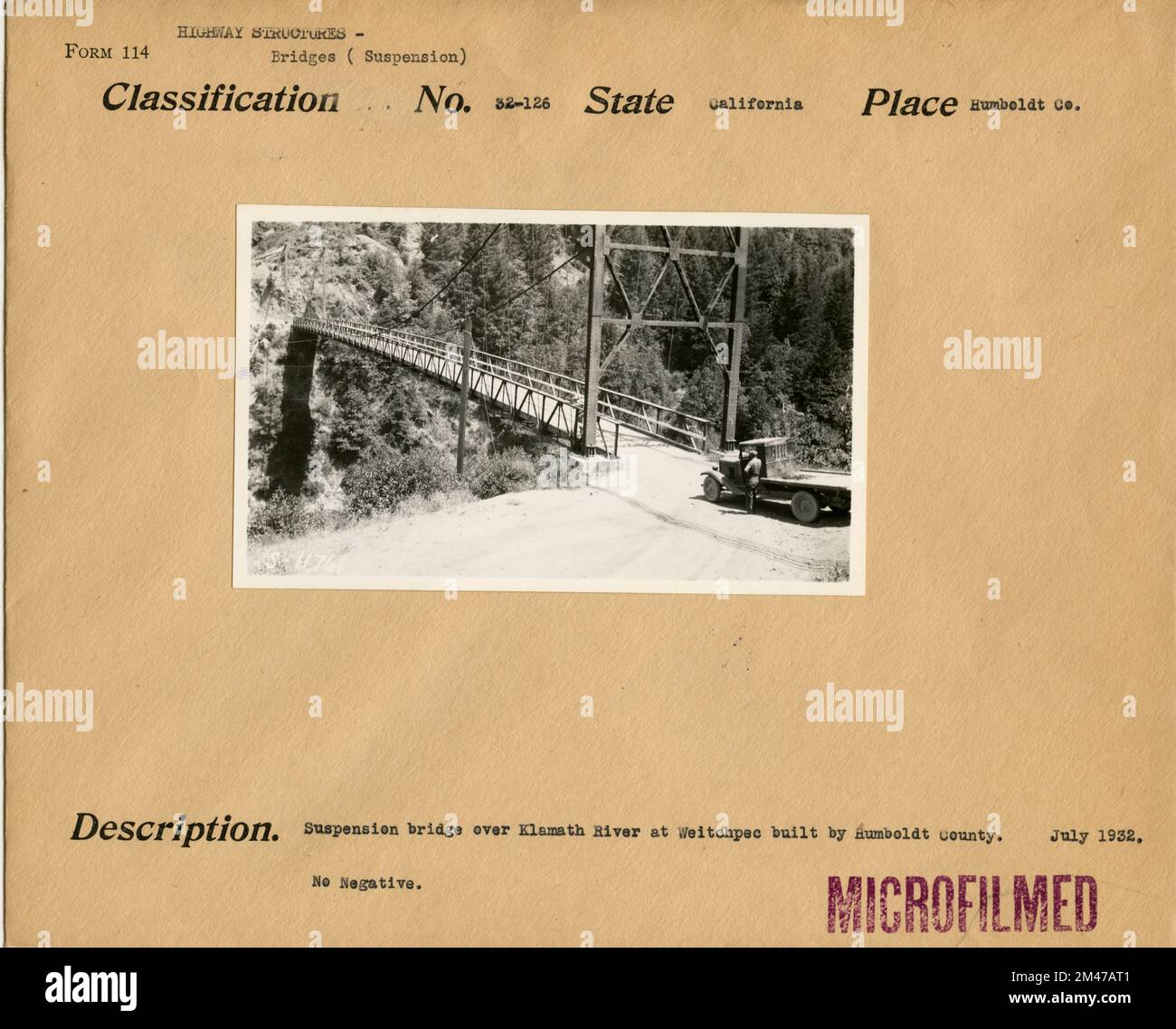 Suspension bridge over Klamath River. Original caption: Suspension ...
