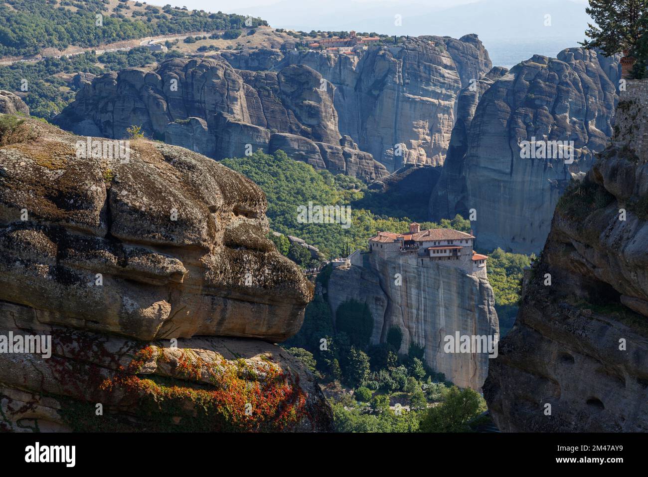 Mountain panorama with Varlaam and Roussanou monasteries. Meteora ...