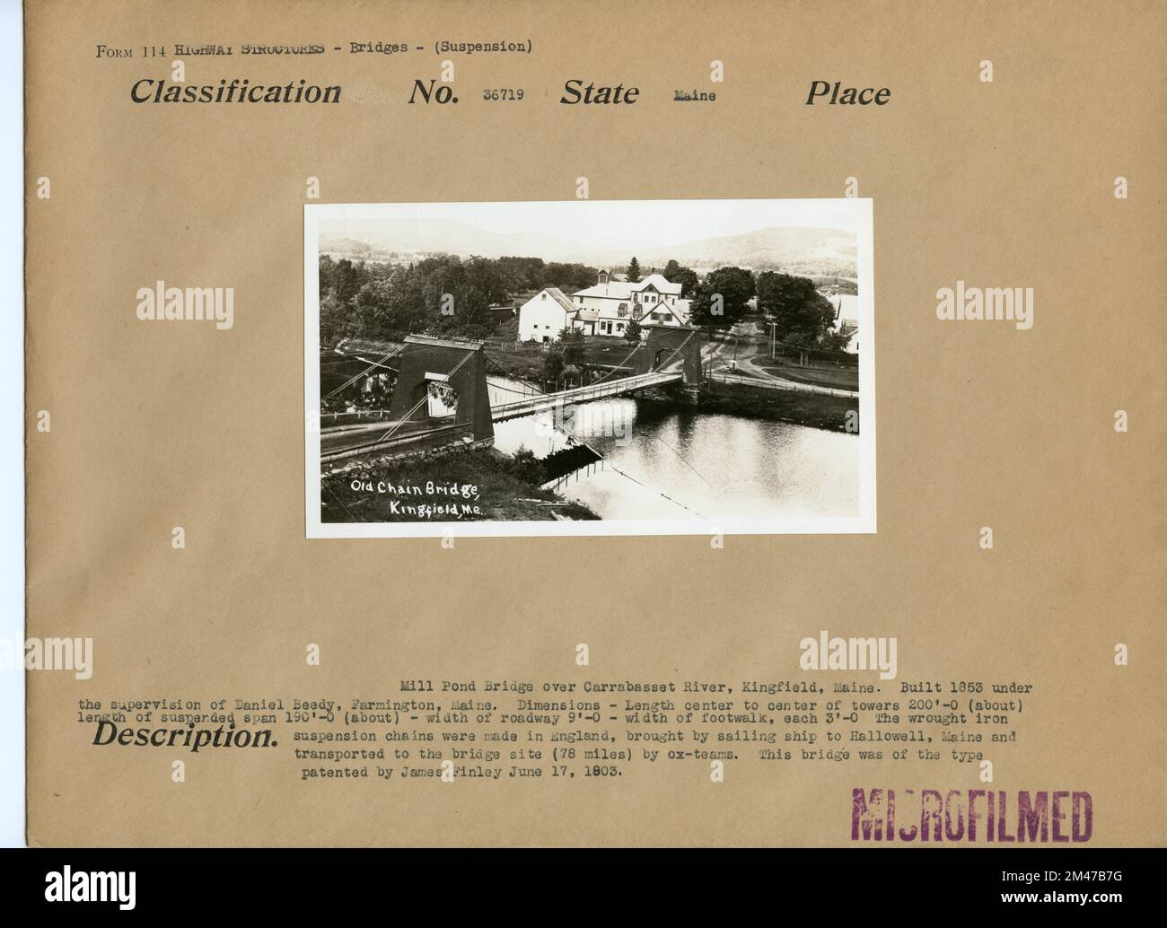 Mill Pond Bridge. Original caption: Mill Pond Bridge over Carrabasset ...