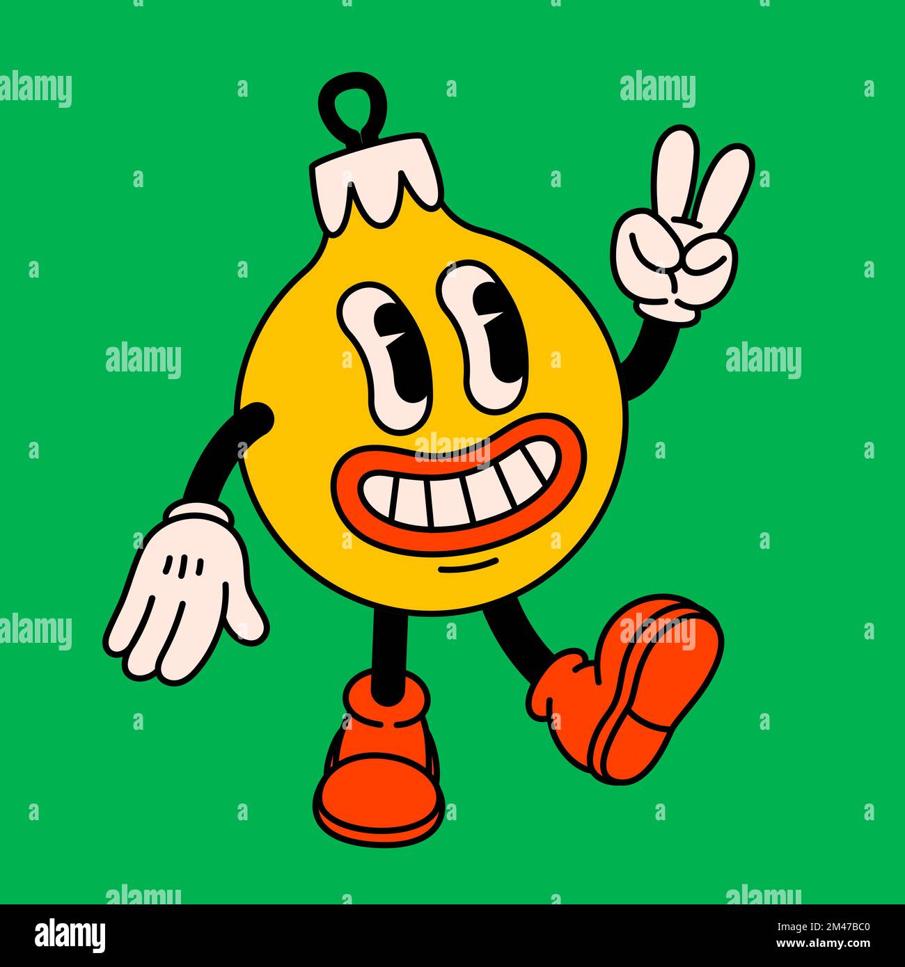 Merry Christmas and Happy New year trendy retro cartoon characters. Groovy hippie Christmas ...