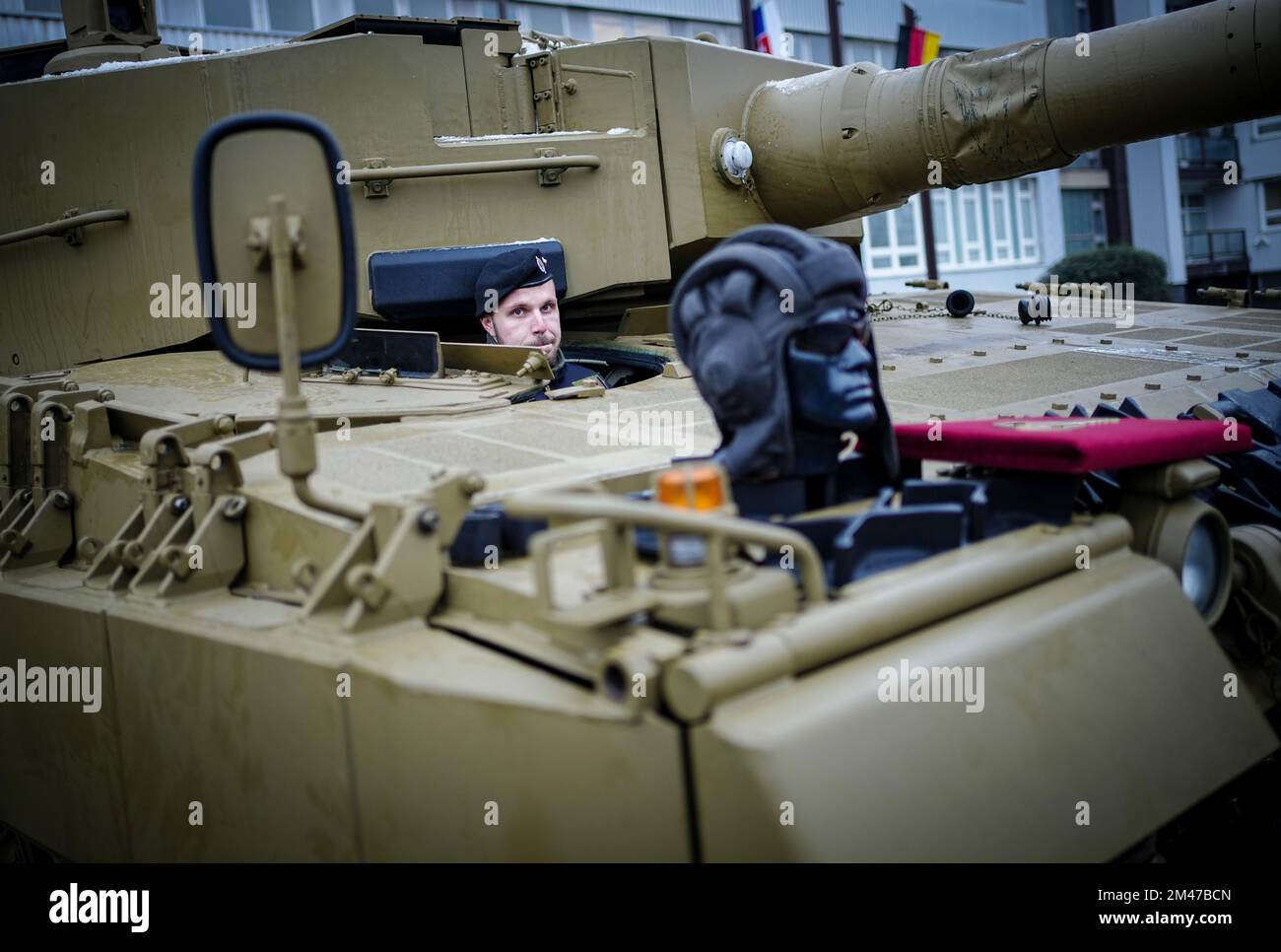 Bratislava, Slovakia. 19th Dec, 2022. A Slovakian soldier sits in the ...