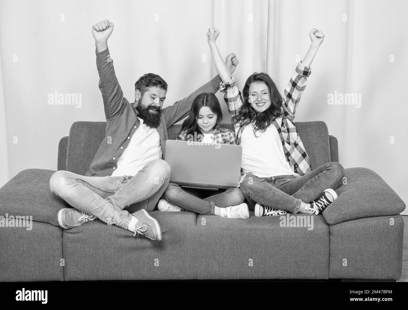 modern education and communication. video call. yes. father mother and ...