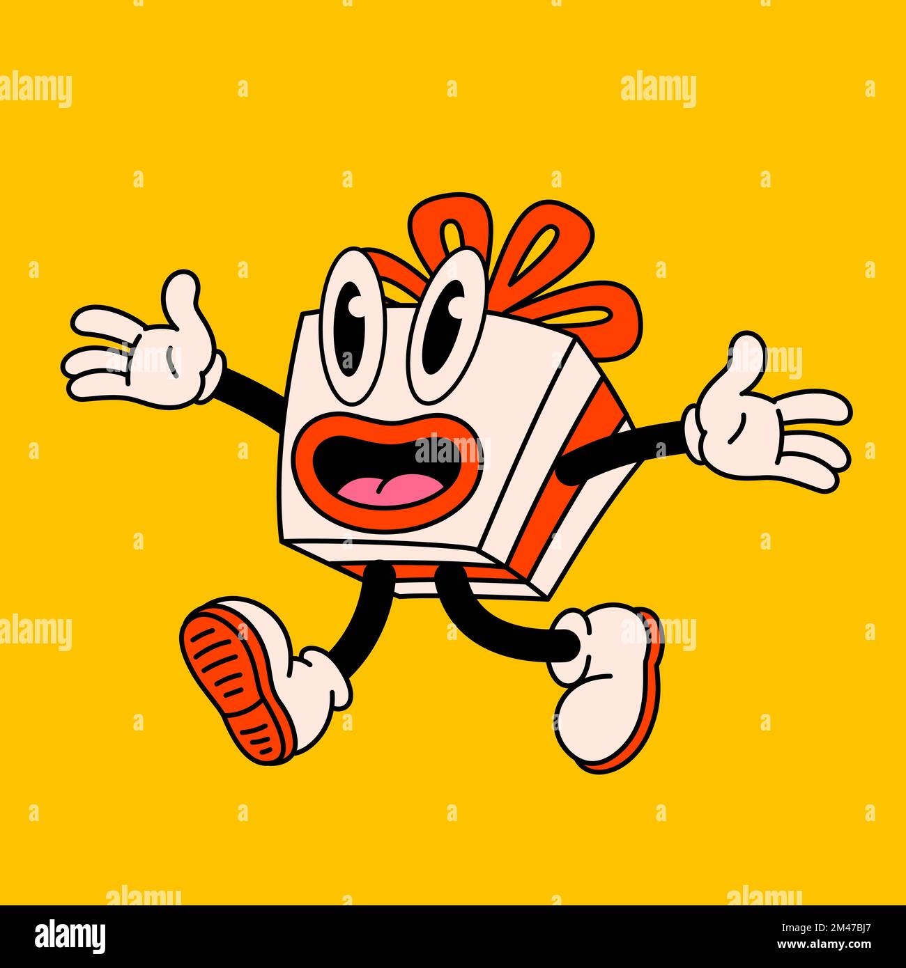 Merry Christmas and Happy New year trendy retro cartoon characters. Groovy hippie Christmas gift ...