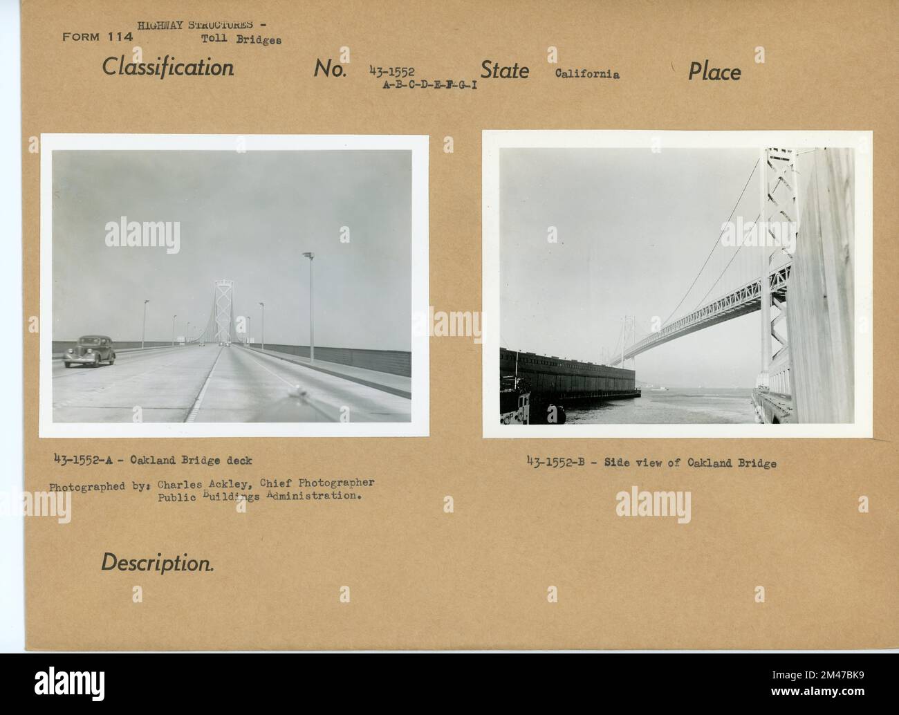 Oakland Bridge deck, Side view of Oakland Bridge. Original caption ...