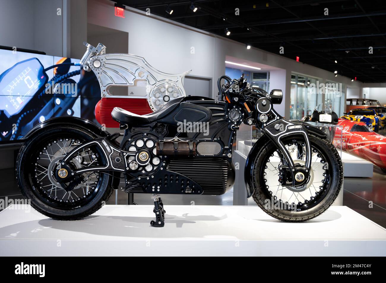 Detail of the electric motorcycle of 2022 The One Curtiss Motorcycle ...