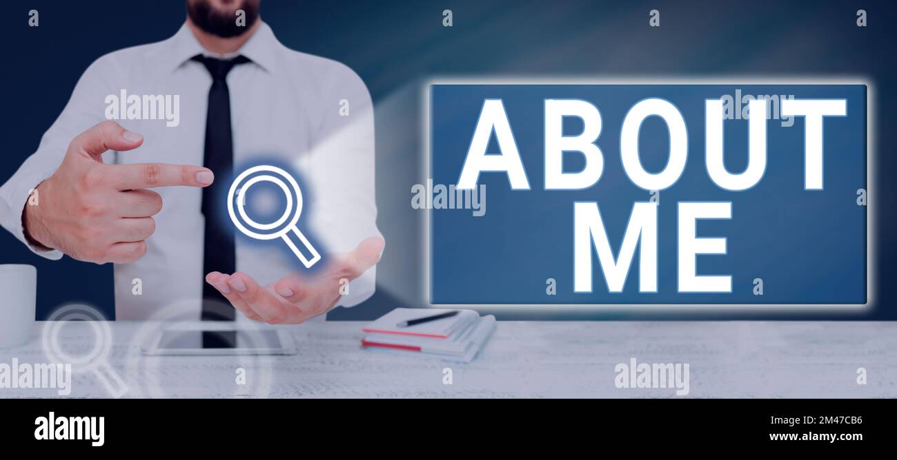 Text caption presenting About Me. Word Written on My Personal ...