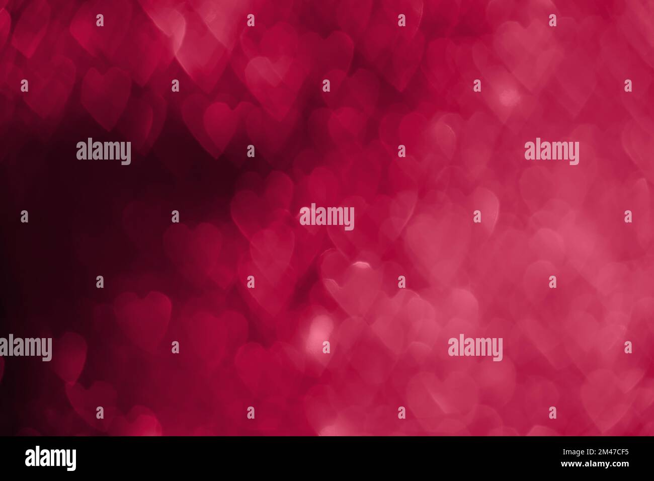 Trendy viva magenta, pink red hearts, sparkling glitter bokeh ...