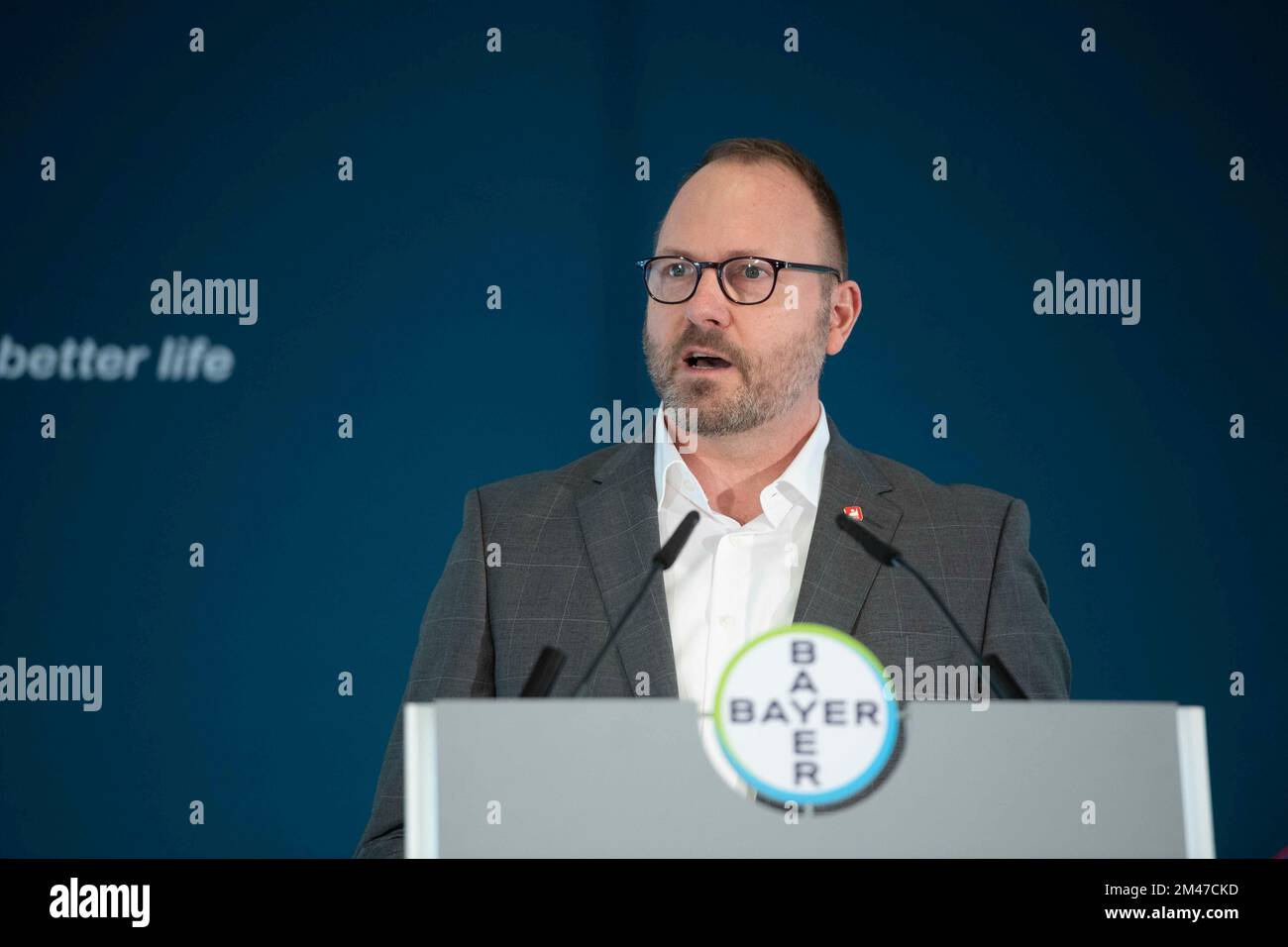 Andre van BROICH, Chairman of the Bayer Group Works Council, during his ...