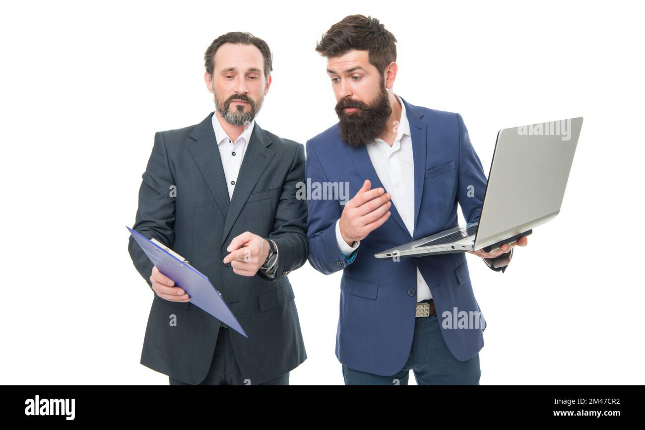 Business technologies. Director boss surfing internet. Colleagues work ...