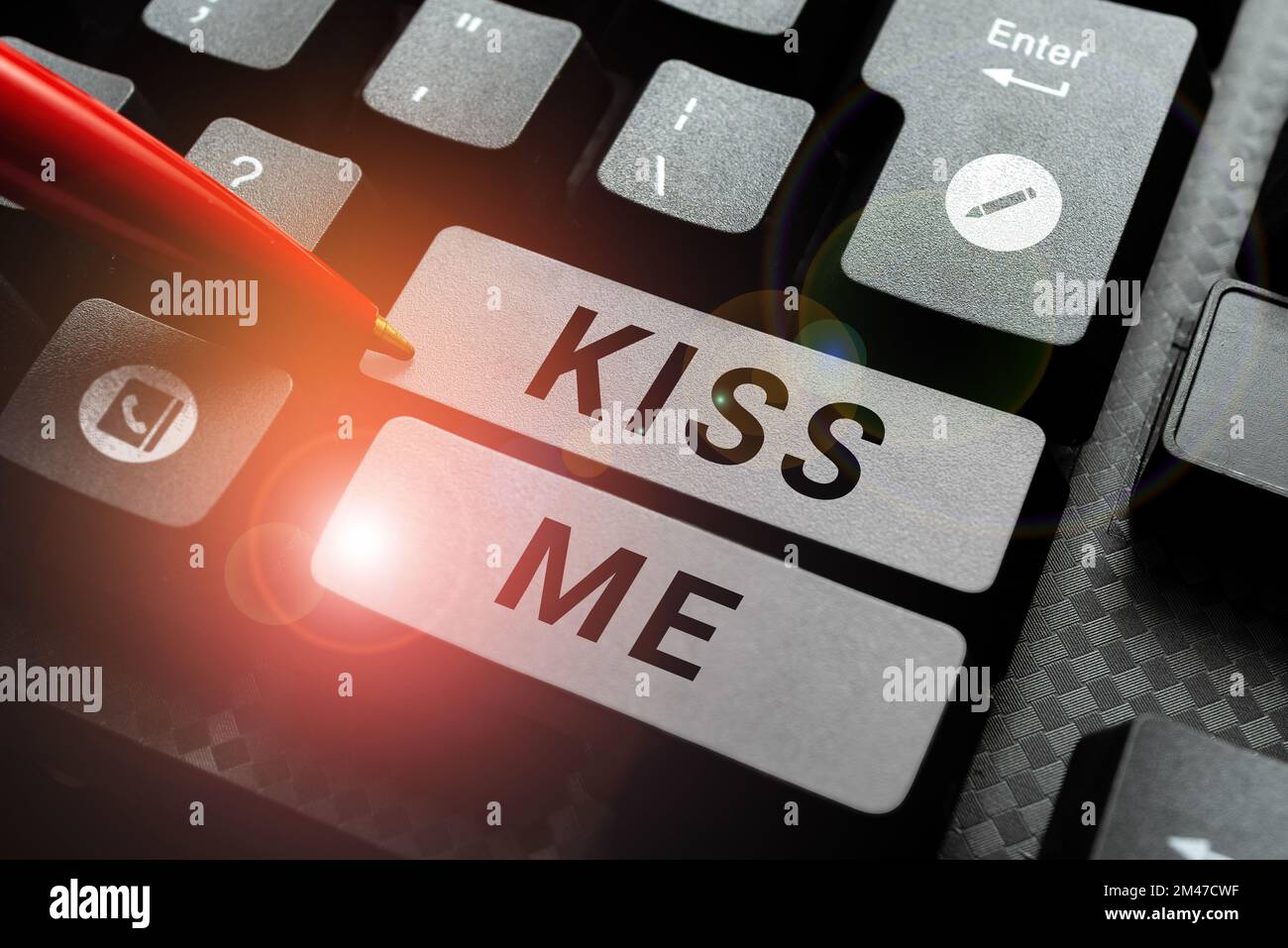 Text showing inspiration Kiss Me. Conceptual photo informally request ...