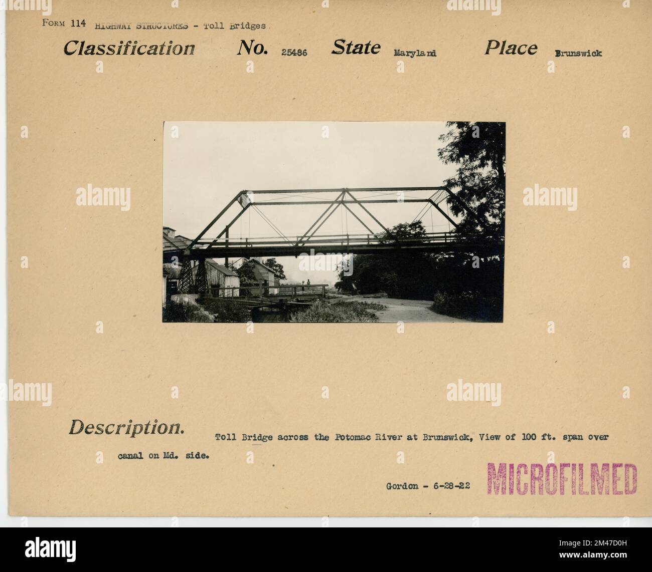 Toll bridge across the Potomac River. Original caption: Toll bridge ...