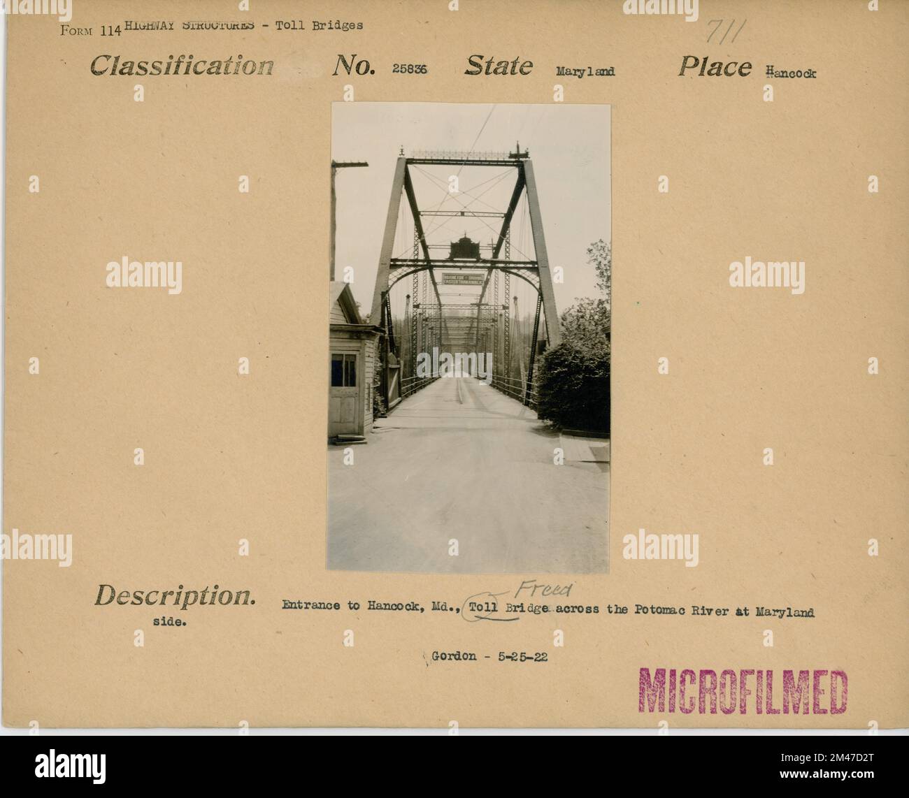 Toll bridge across the Potomac River. Original caption: Toll bridge ...