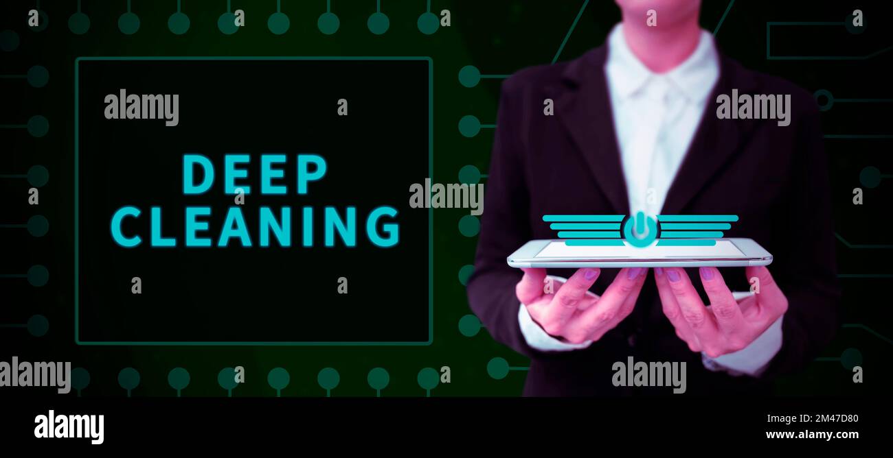 Writing displaying text Deep Cleaning. Concept meaning an act of ...