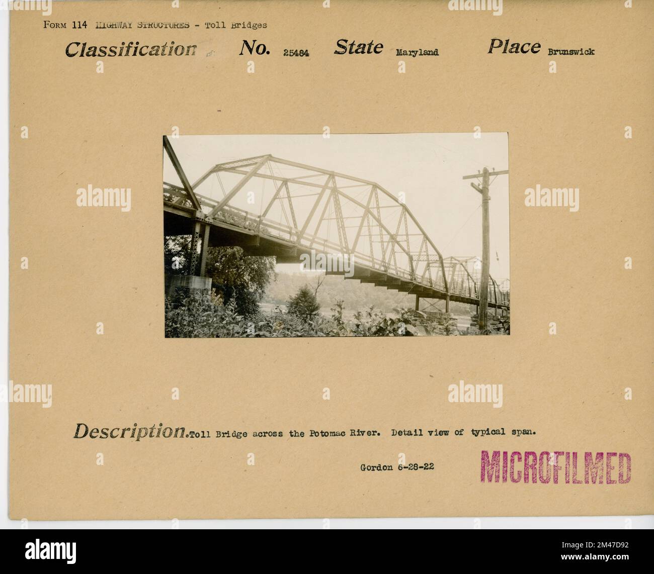 Toll bridge across the Potomac River. Original caption: Toll bridge ...