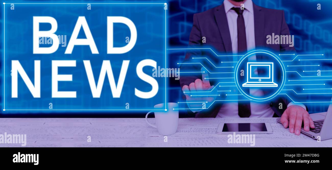 Text caption presenting Bad News. Concept meaning unwelcome thing or ...