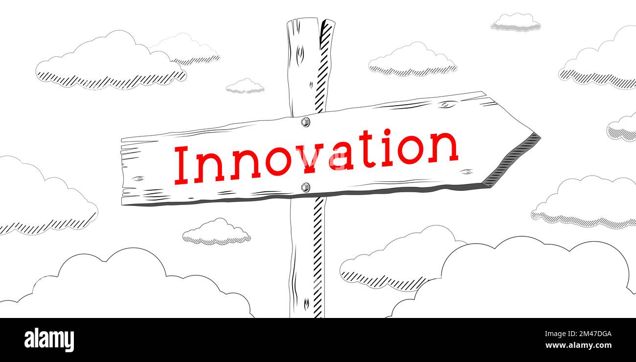Innovation - outline signpost with one arrow Stock Photo - Alamy