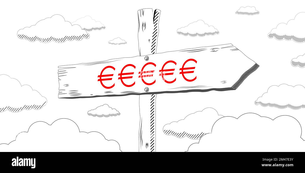 Euro signs - outline signpost with one arrow Stock Photo - Alamy
