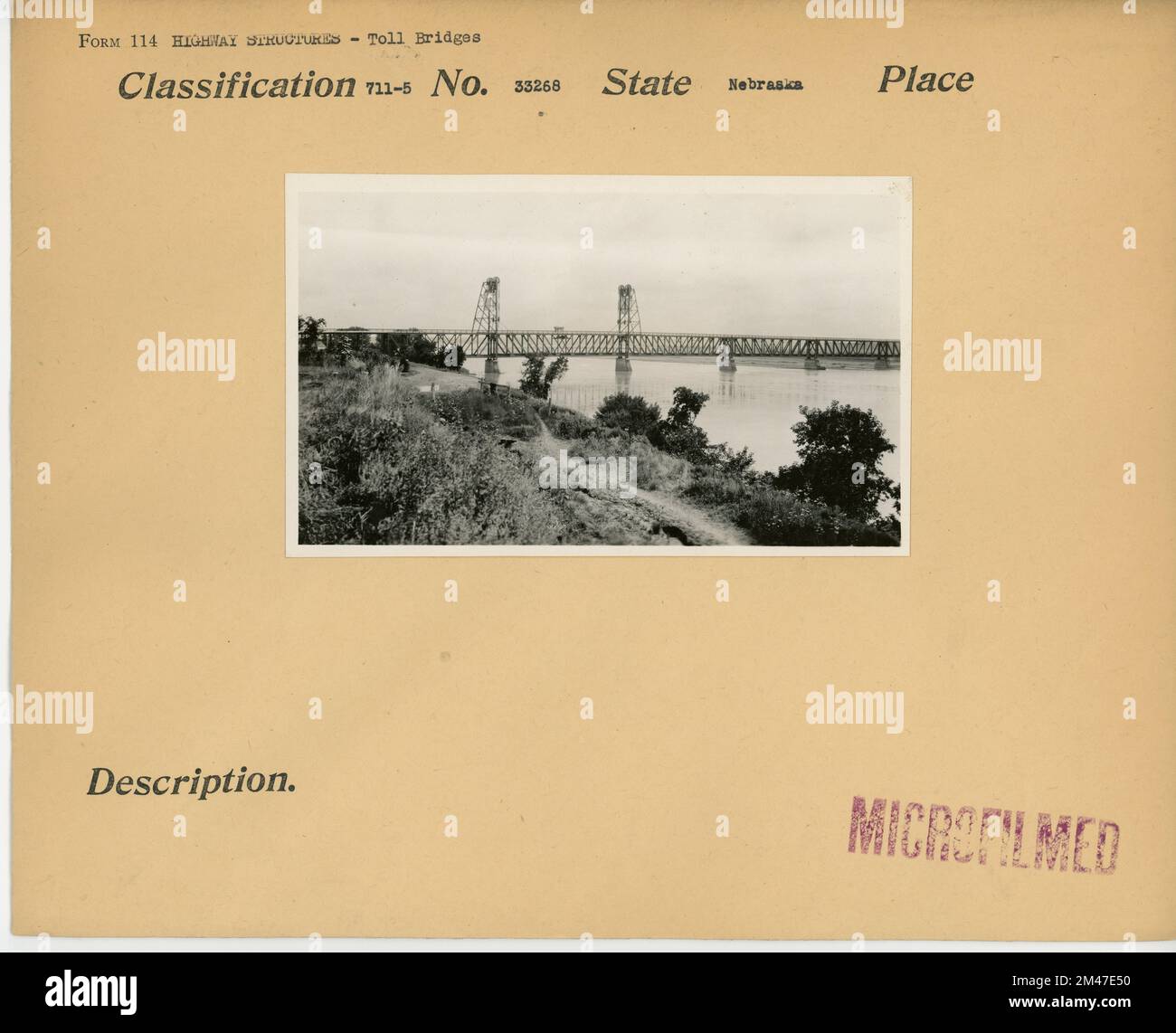 Nebraska Toll Bridge. State: Nebraska Stock Photo - Alamy
