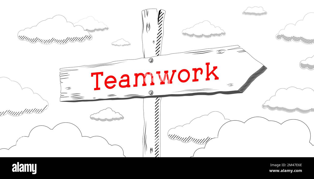 Teamwork - outline signpost with one arrow Stock Photo - Alamy
