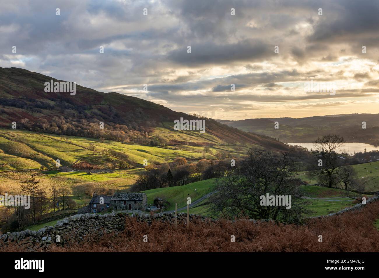 late autumn evening view of windermere lake district from the mountain ...