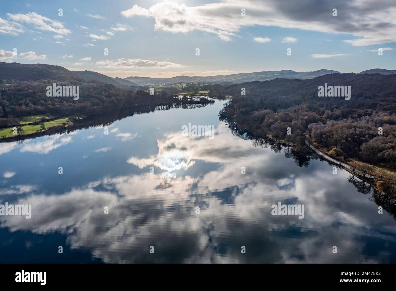 aerial view of south end of coniston water on a sunny winters day Stock ...