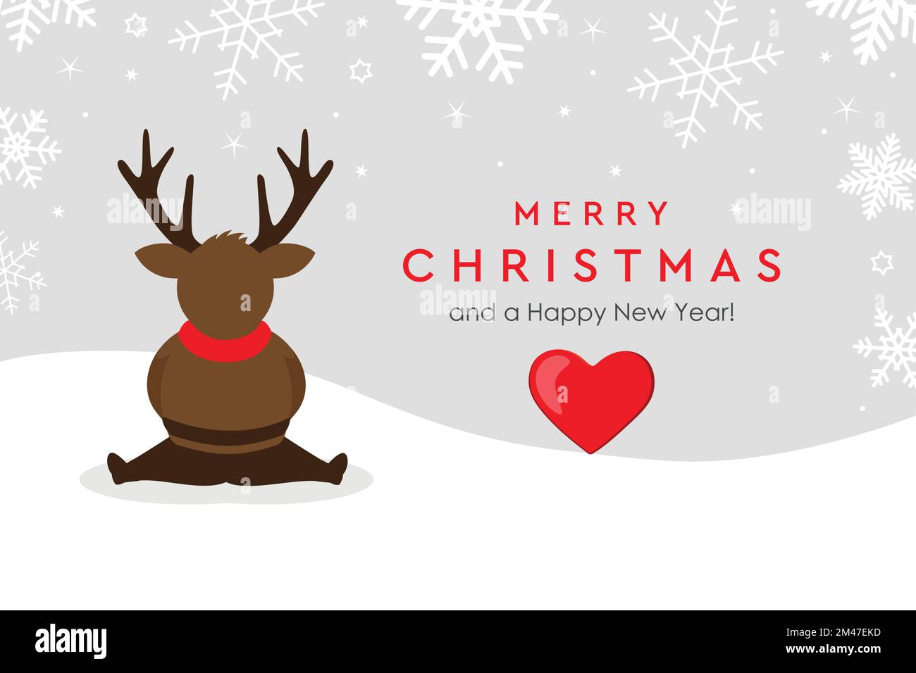 christmas greeting card with cute deer on snowy background Stock Vector ...