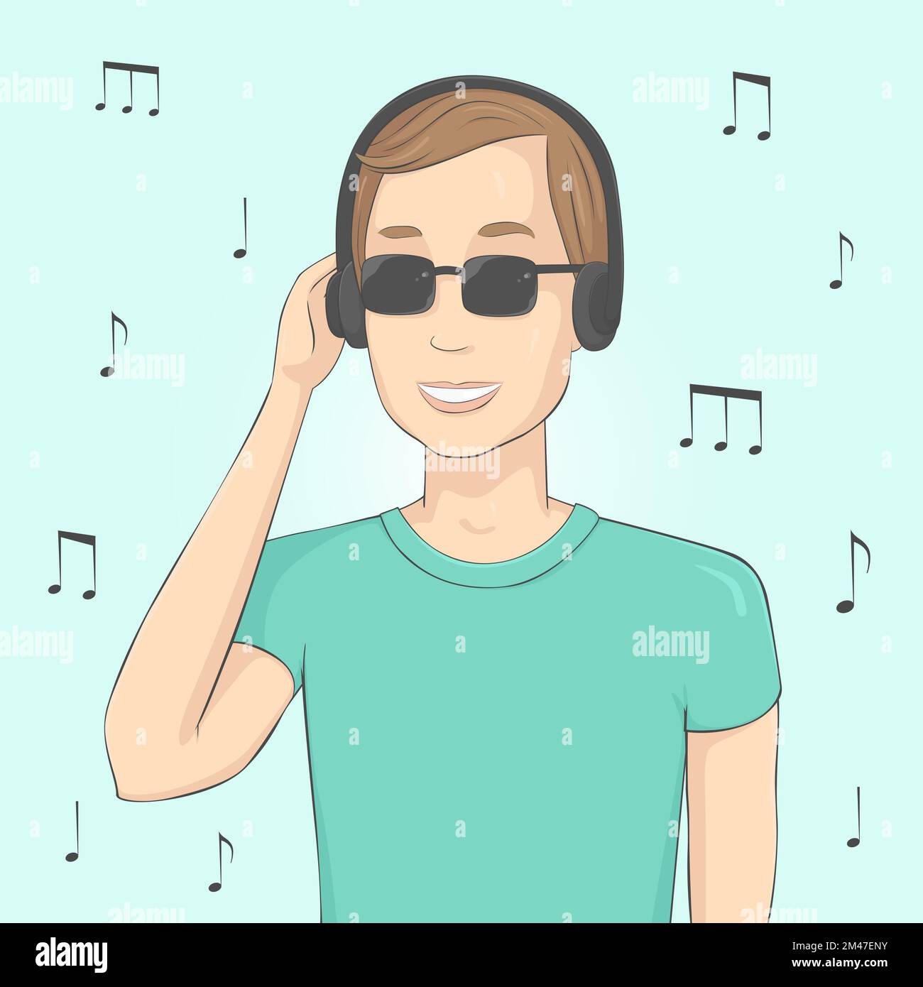 Boy listening music cartoon hi-res stock photography and images - Alamy