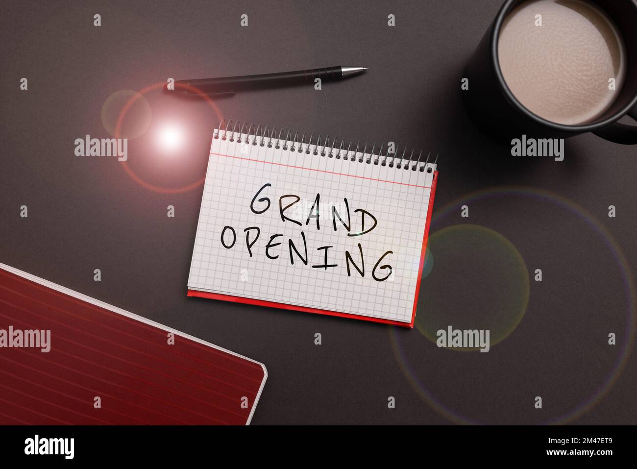 Inspiration showing sign Grand Opening. Word Written on Ribbon Cutting New Business First ...