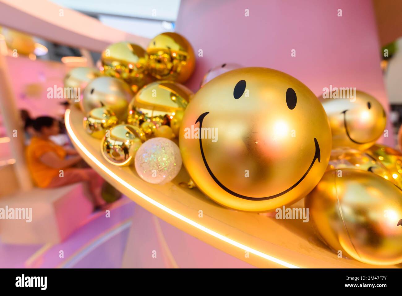 Bangkok,Thailand - DEC 15, 2022 : smiley ball decorate at front of Siam ...