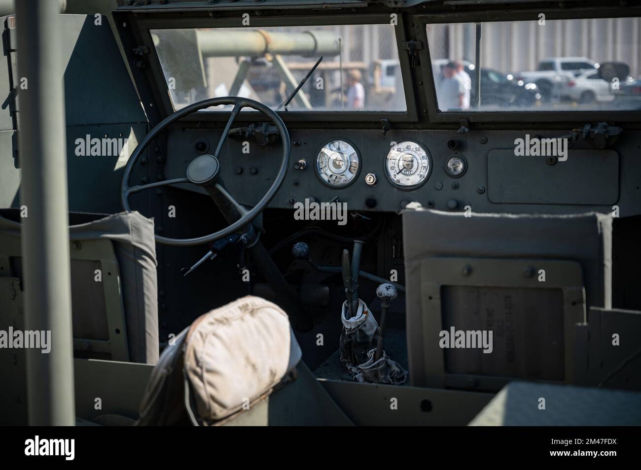Detail of the interior of an old military vehicle White Motor Company ...