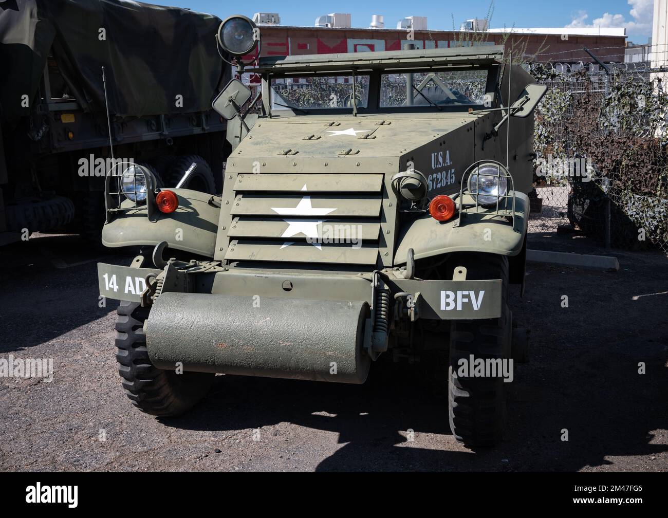 Front detail of an old White Motor Company M3 Scout Car military ...