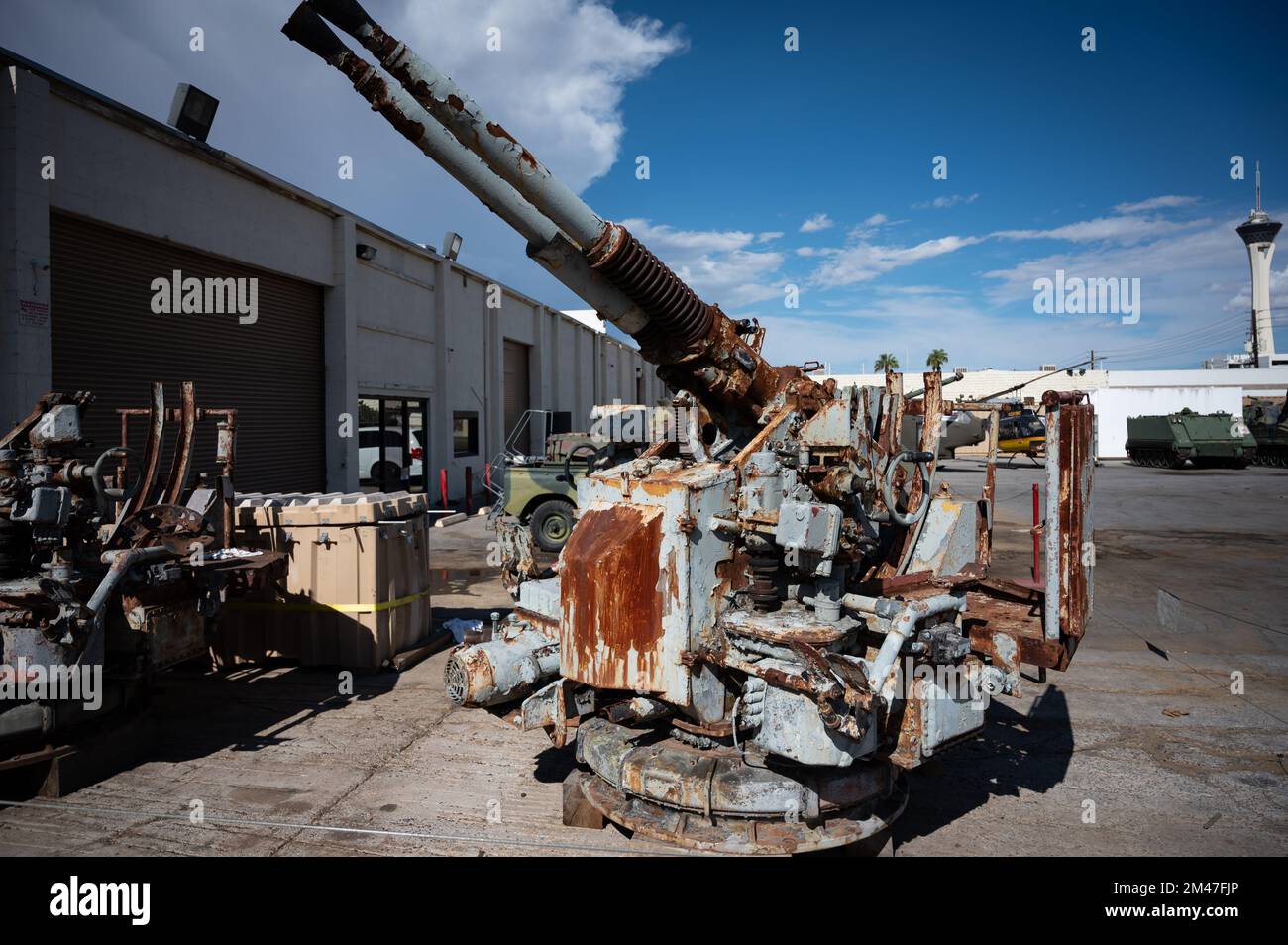 Old rusty anti-aircraft machine gun barrel on the military base Stock ...