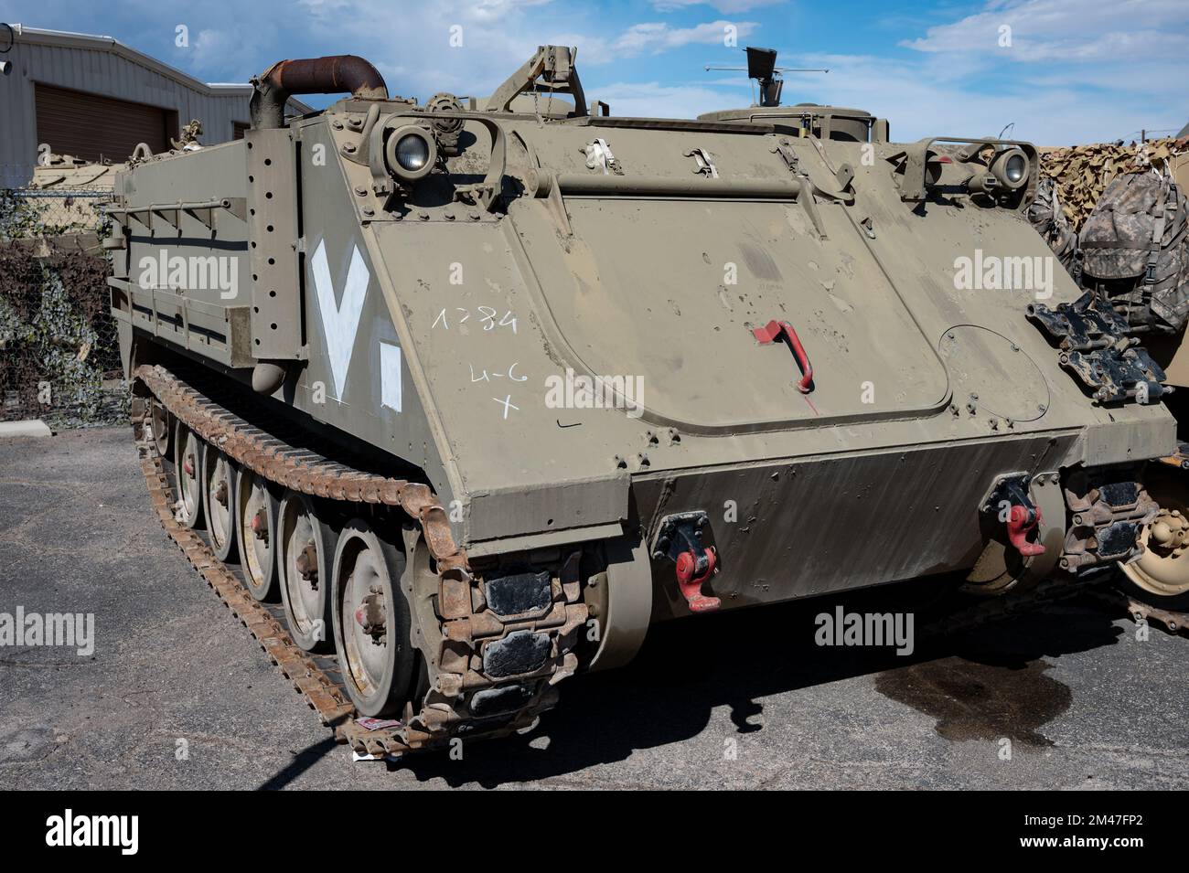 Detail of a military armored tracked vehicle, FMC Corporation M113 ...