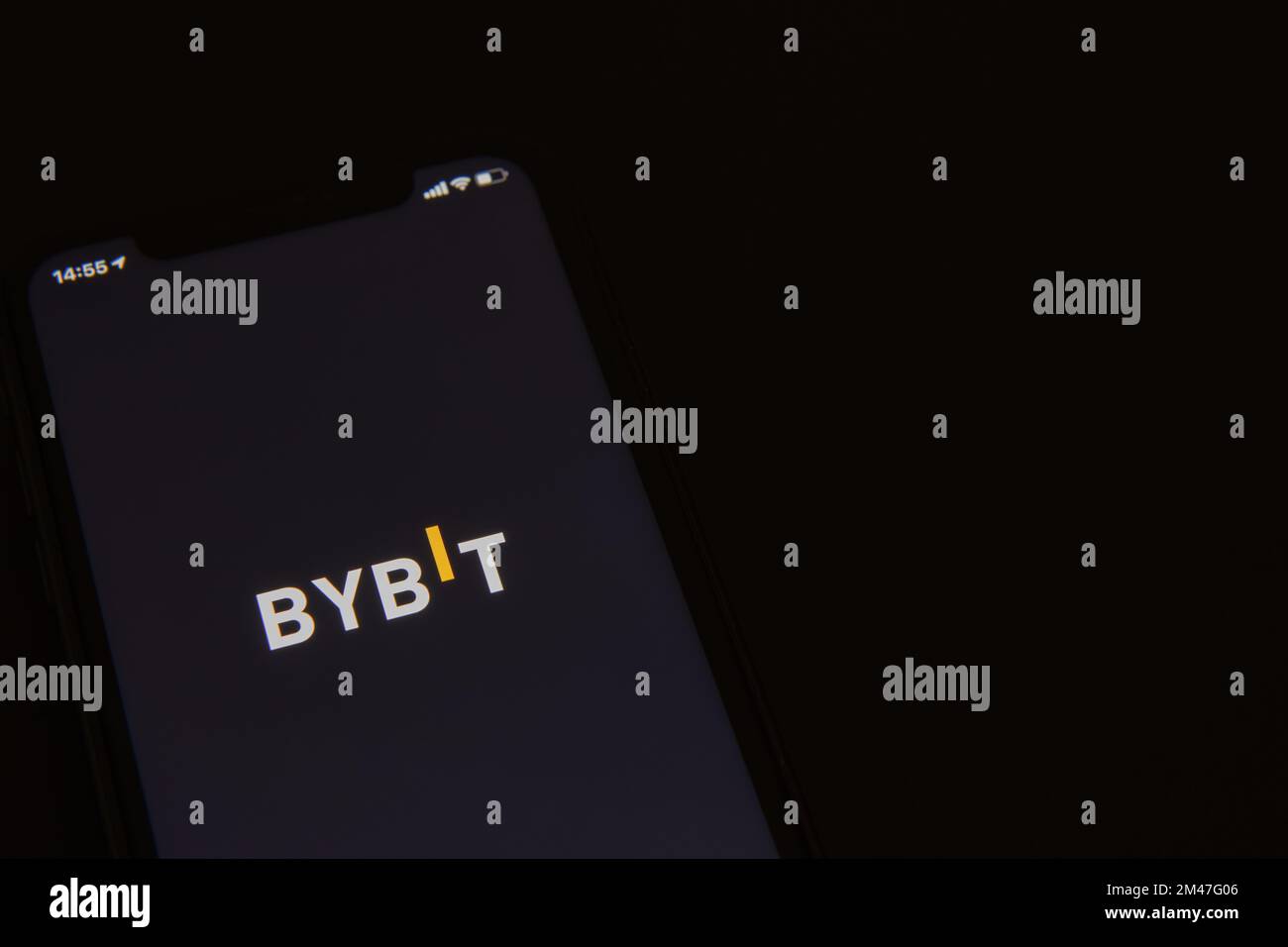 Cryptocurrency stock market Bybit logo on smartphone screen. App Bybit ...