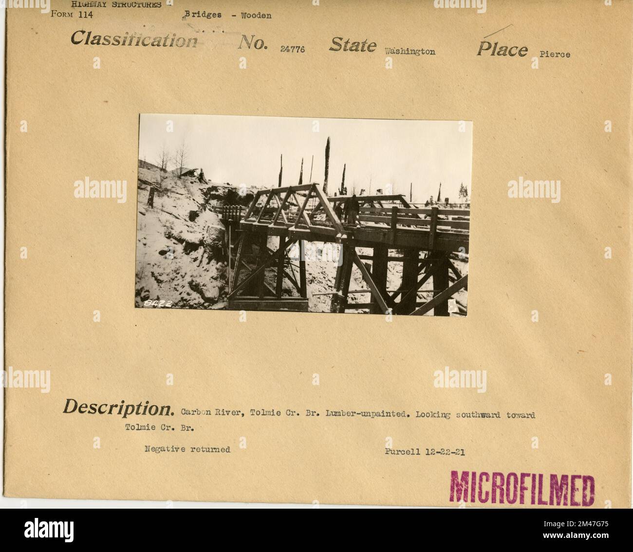 Tolmie Creek Bridge over Carbon River. Original caption: Carbon River ...